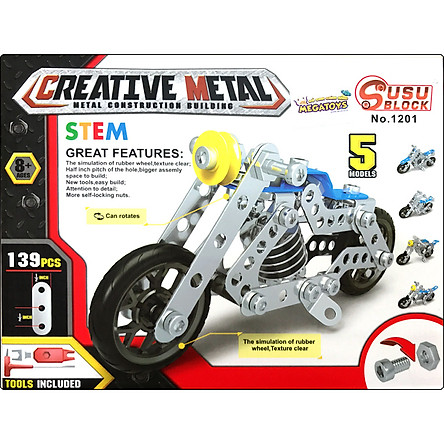 Đồ chơi giáo dục STEM - Metal bricks 5in1 - 5 Xe mô tô biến hình siêu ...