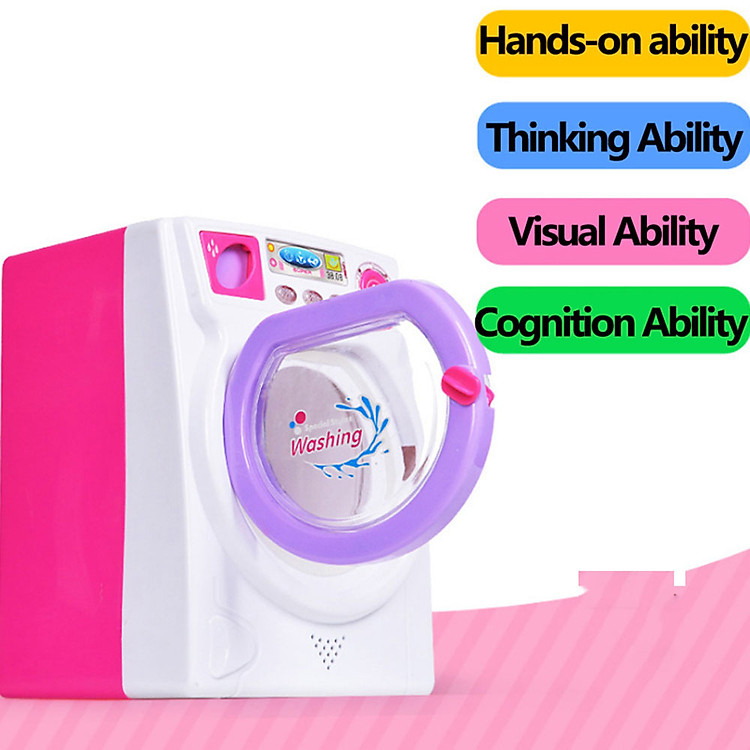 Simulation Washing Machine Washer Toy Pink Electric Led Kids Toys Girl ...