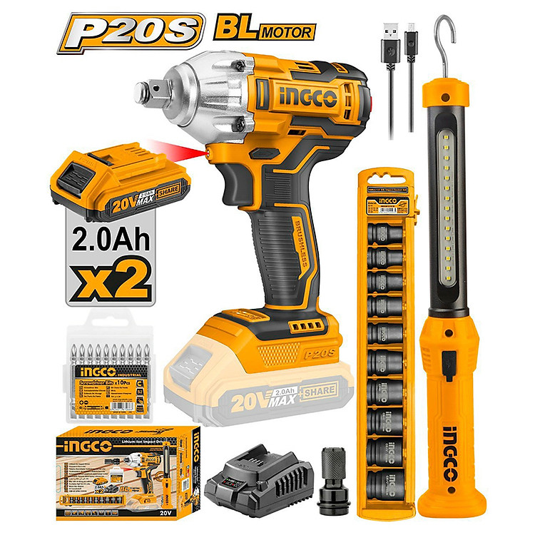 Mua [CHÍNH HÃNG ]COMBO MÁY SIẾT BULONG DÙNG PIN 20V INGCO COSLI23011 INGCO