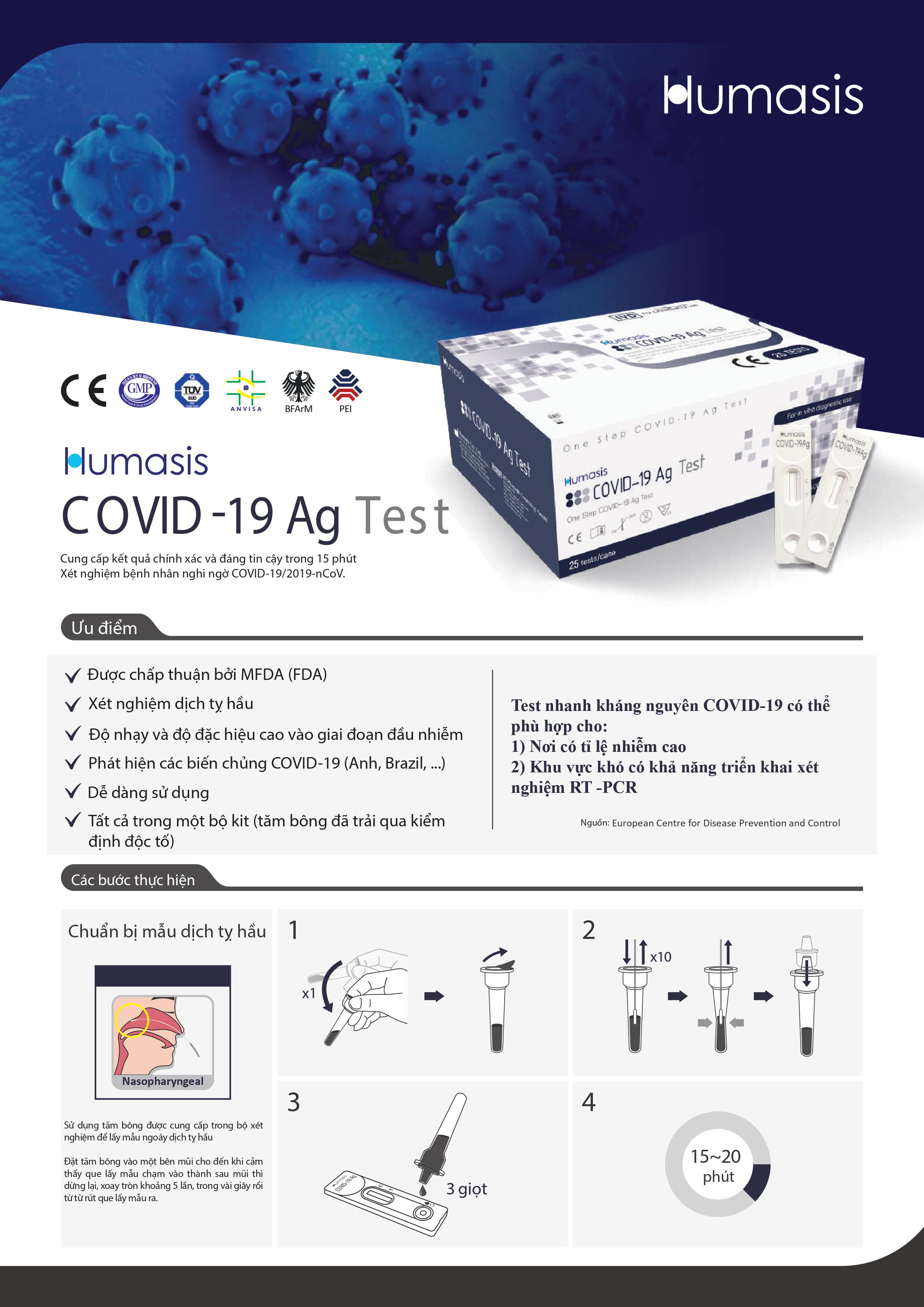 Dụng cụ xét nghiệm nhanh COVID-19 AG TEST Humasis (25 test/hộp) - Sản ...