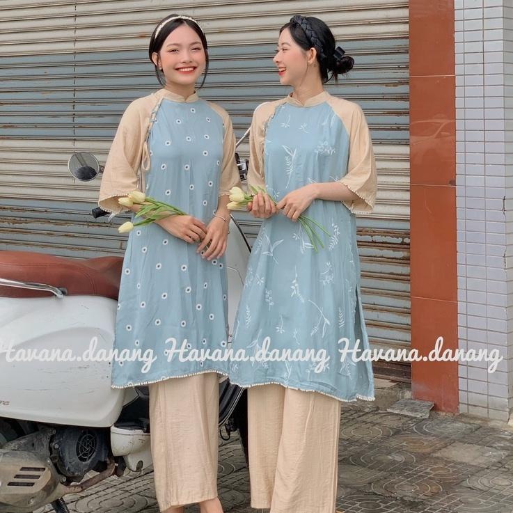 Áo dài chất lụa, áo dài cách tân dáng suông tay lửng - Áo dài Thương ...