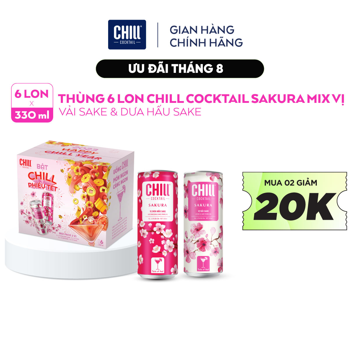Review Thùng 6 lon Chill Cocktail Sakura mix vị Vải Sake & Dưa Hấu Sake ...