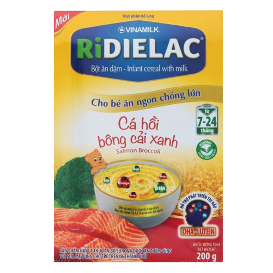 Review Bột Ăn Dặm Vinamilk Ridielac Cá Hồi Bông Cải Xanh (200g)