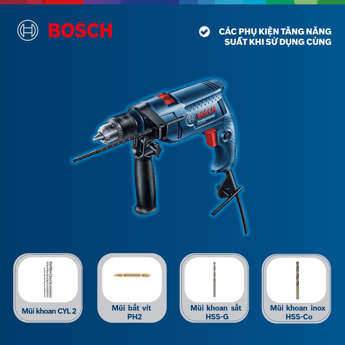 Review Máy Khoan Động Lực Bosch GSB 550