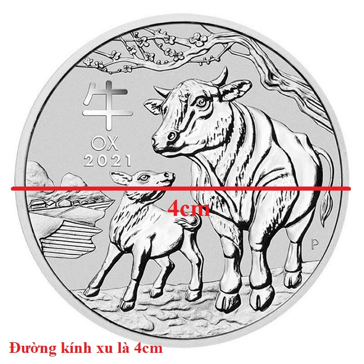 Xu lưu niệm của Úc hình con Trâu màu Bạc tặng kèm túi gấm, vật phẩm ...