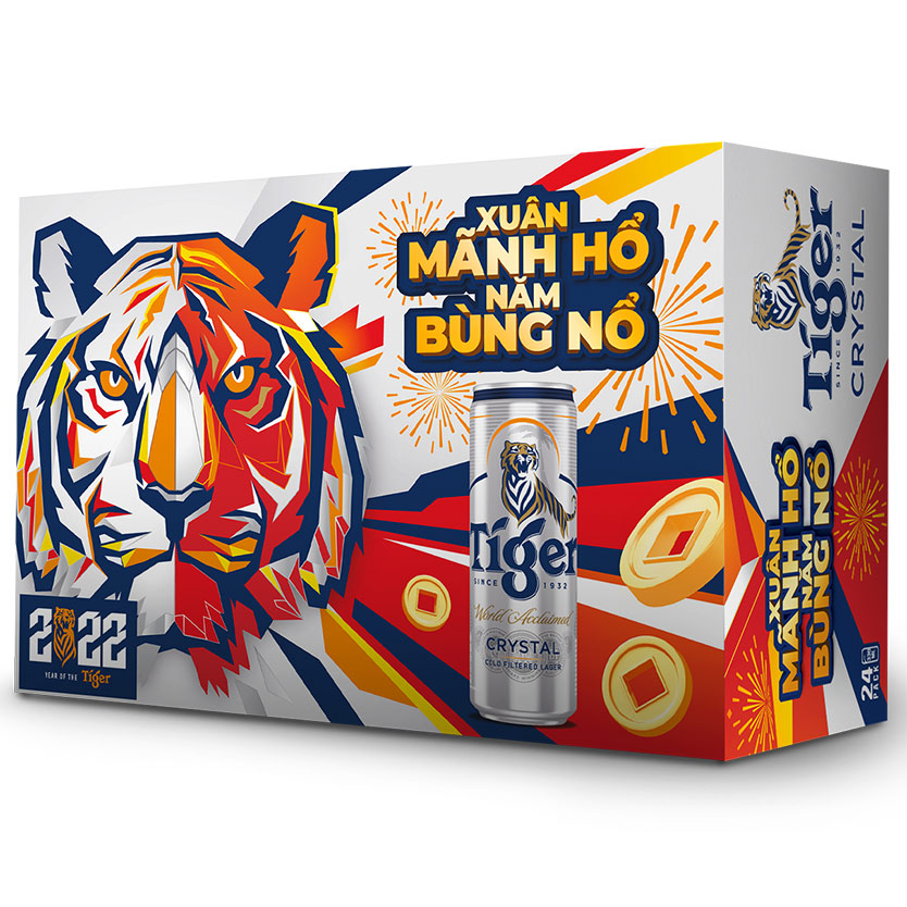 Review Thùng 24 lon bia Tiger Crystal 330ml - Bao bì Xuân