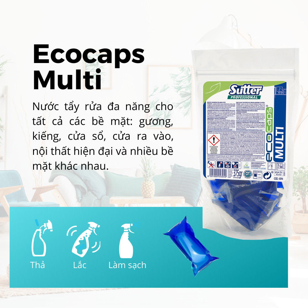 Nước tẩy rửa đa năng dạng viên, dùng với chai xịt 500ml bất kì, Ecocaps Multi 25 viên. - Sản ...