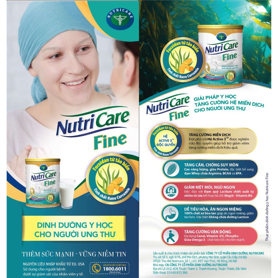 Review Sữa bột Nutricare Fine dinh dưỡng y học tăng cường miễn dịch cho bệnh nhân ung thư (900g)