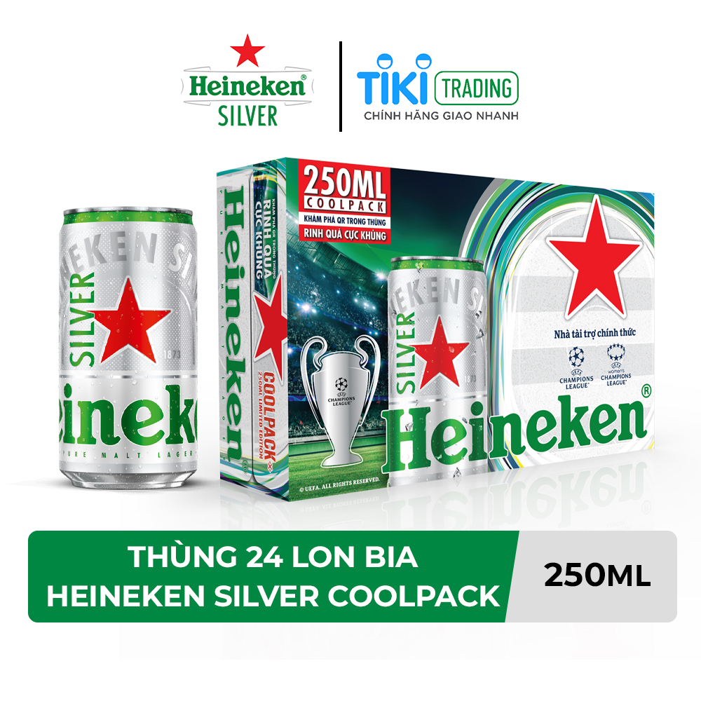 Review Thùng 24 lon bia Heineken Silver Coolpack 250ml/lon