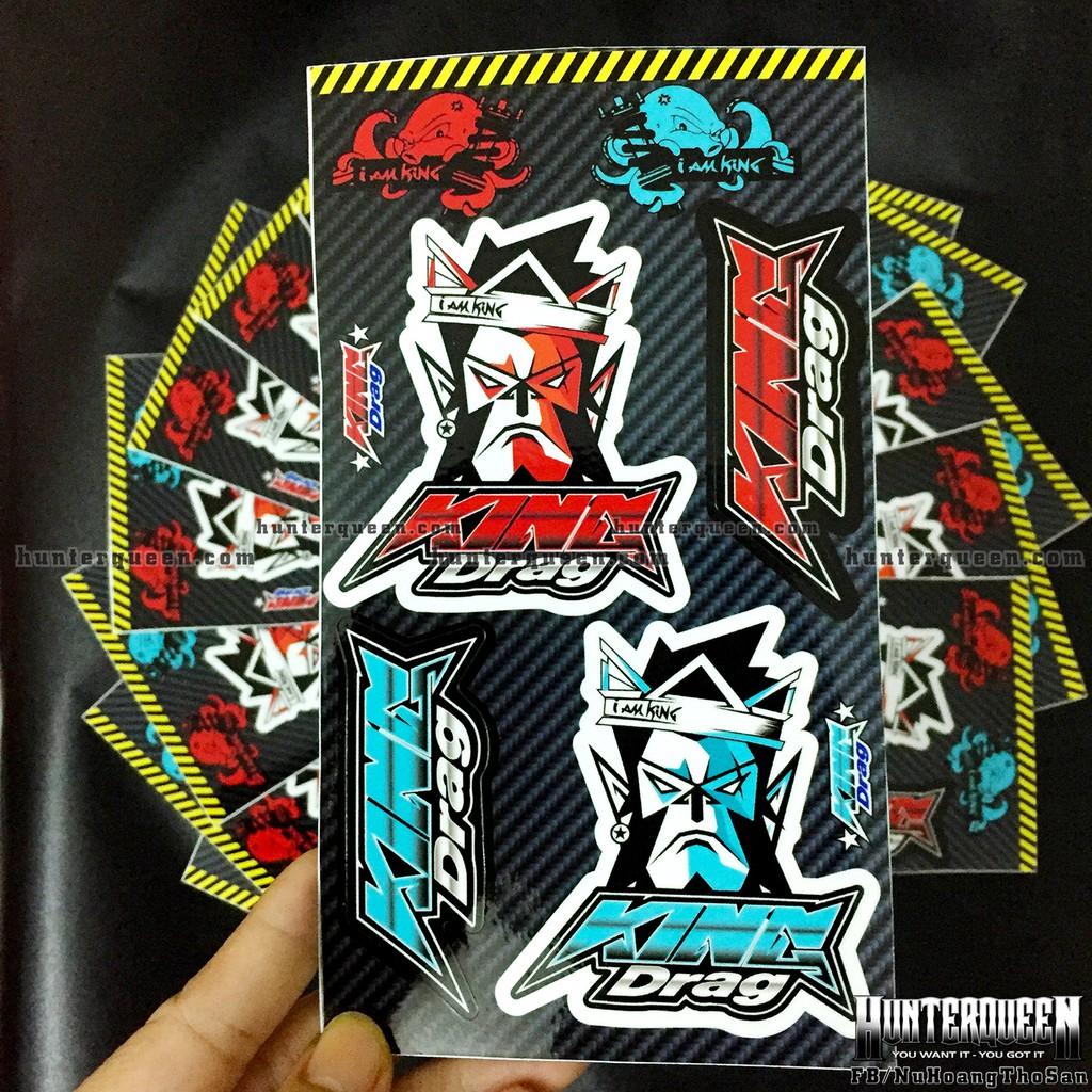Bộ hình dán logo King Drag xanh đỏ. Decal cao cấp chống nước, sắc nét ...