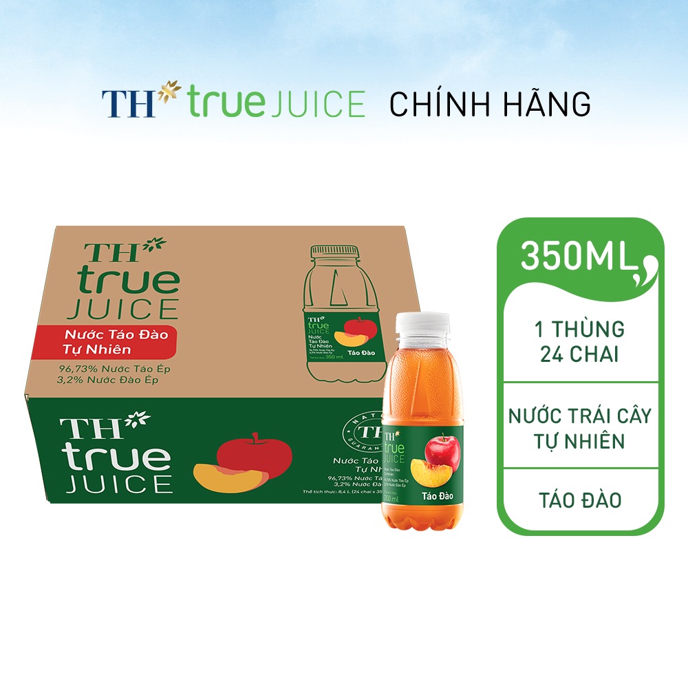 Review Thùng 24 chai nước trái cây TH true JUICE táo đào tự nhiên 350 ...