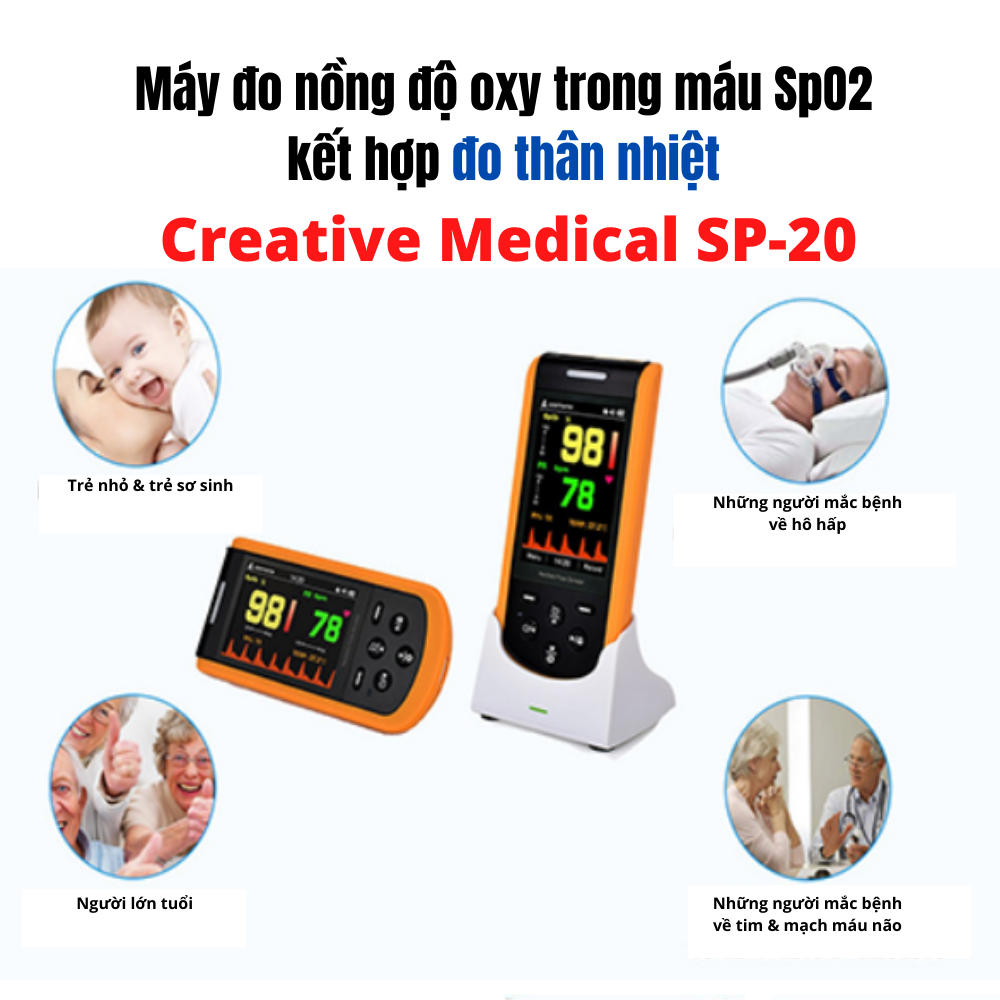 Máy đo nồng độ oxy trong máu SpO2 cầm tay Creative Medical SP-20, kết ...