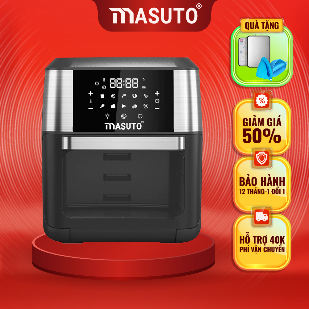Review Nồi Chiên Không Dầu Masuto 12L Nướng Gà Nguyên Con Giỏ Inox Cao ...