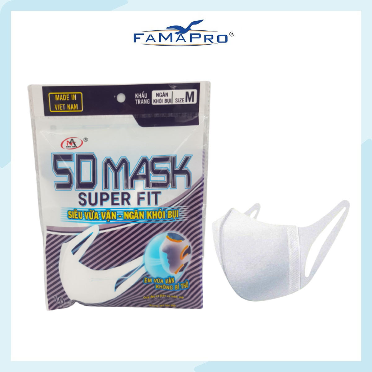 Khẩu trang y tế kháng khuẩn Famapro 5D Mask dây vải (10 cái/ gói) - Lọc ...