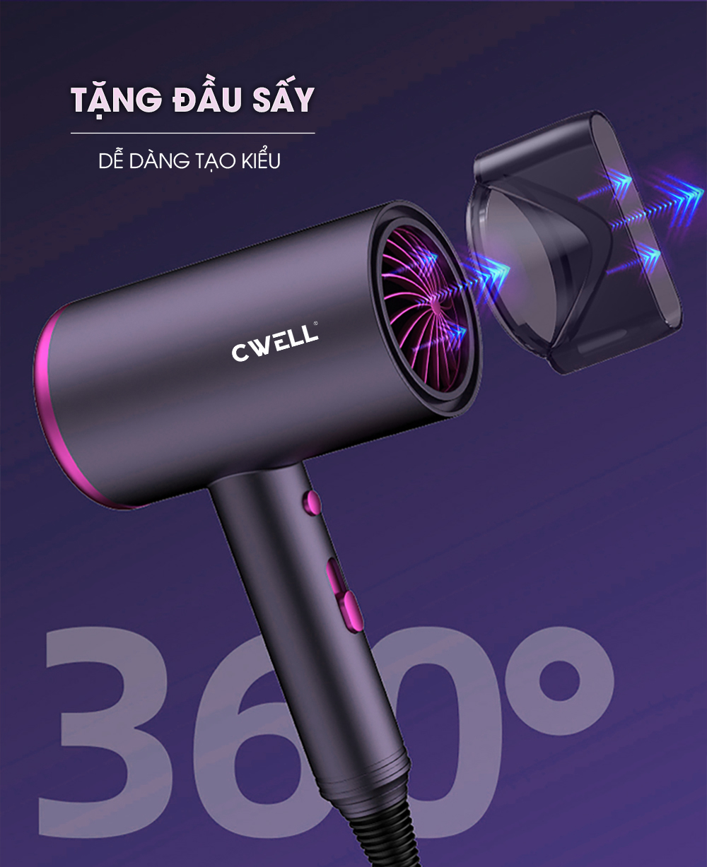 Review Máy sấy tóc mini CWELL 2 chiều nóng lạnh C02HD 1200W, bản ngắt ...