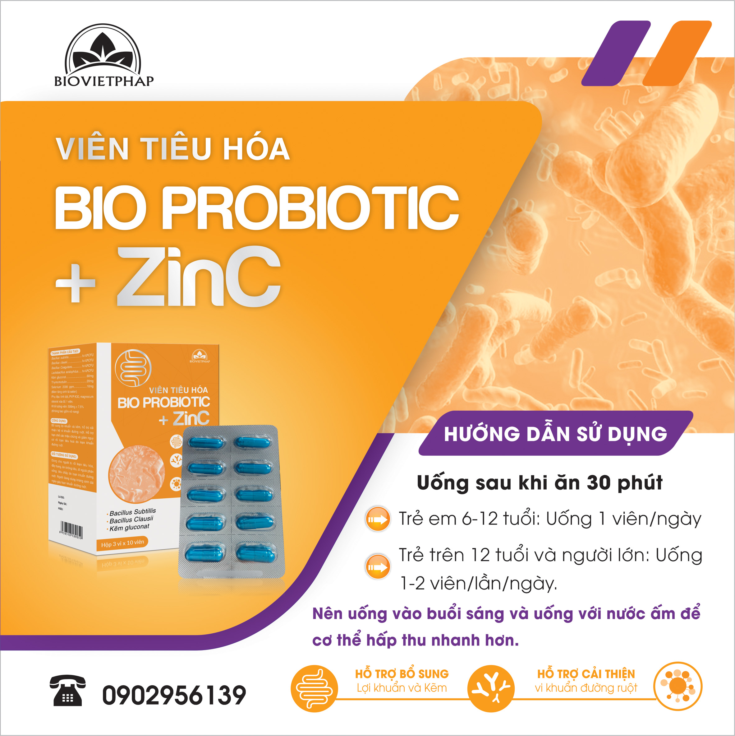 Mua Viên uống tiêu hóa Bio Probiotic + ZinC (Hộp 30 viên)