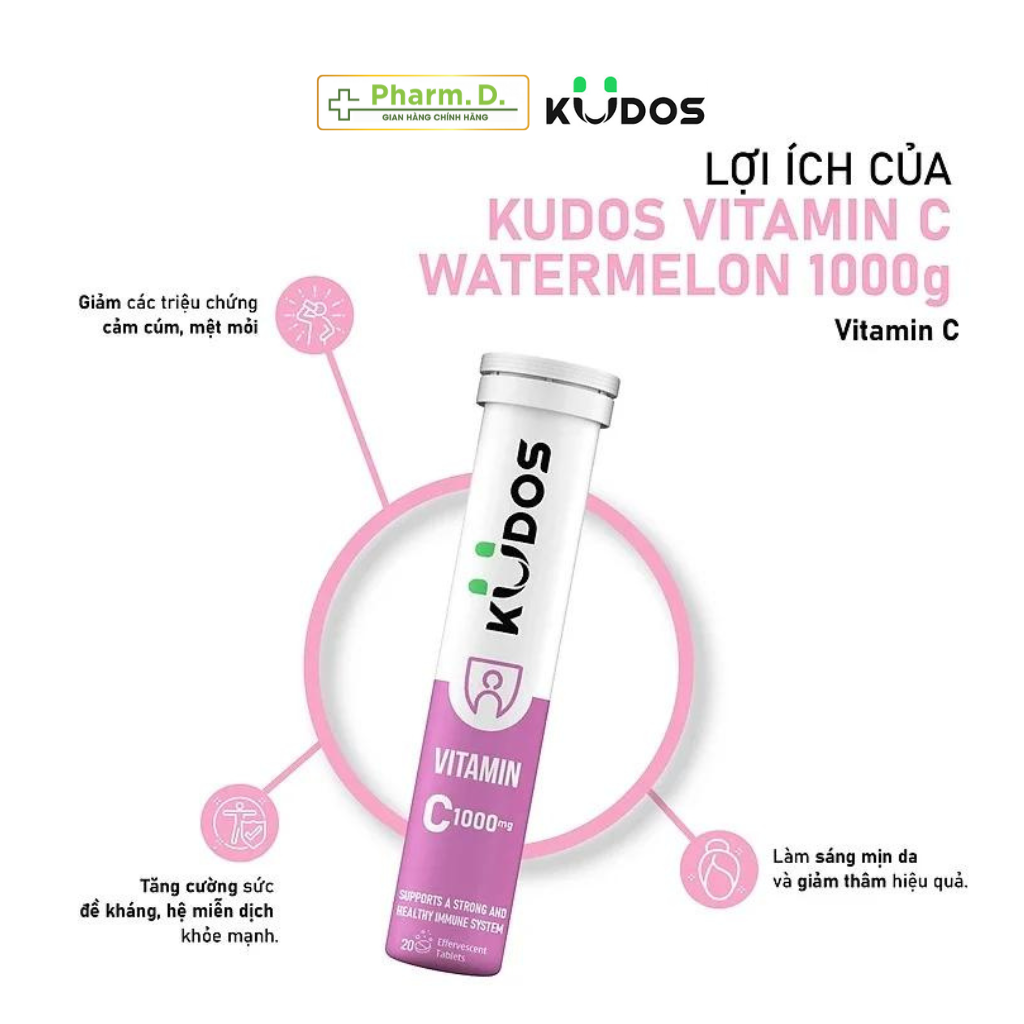 Viên Sủi KUDOS VITAMIN C 1000MG Hỗ Trợ Nâng Cao Sức Đề Kháng ( Tuýp 20 ...
