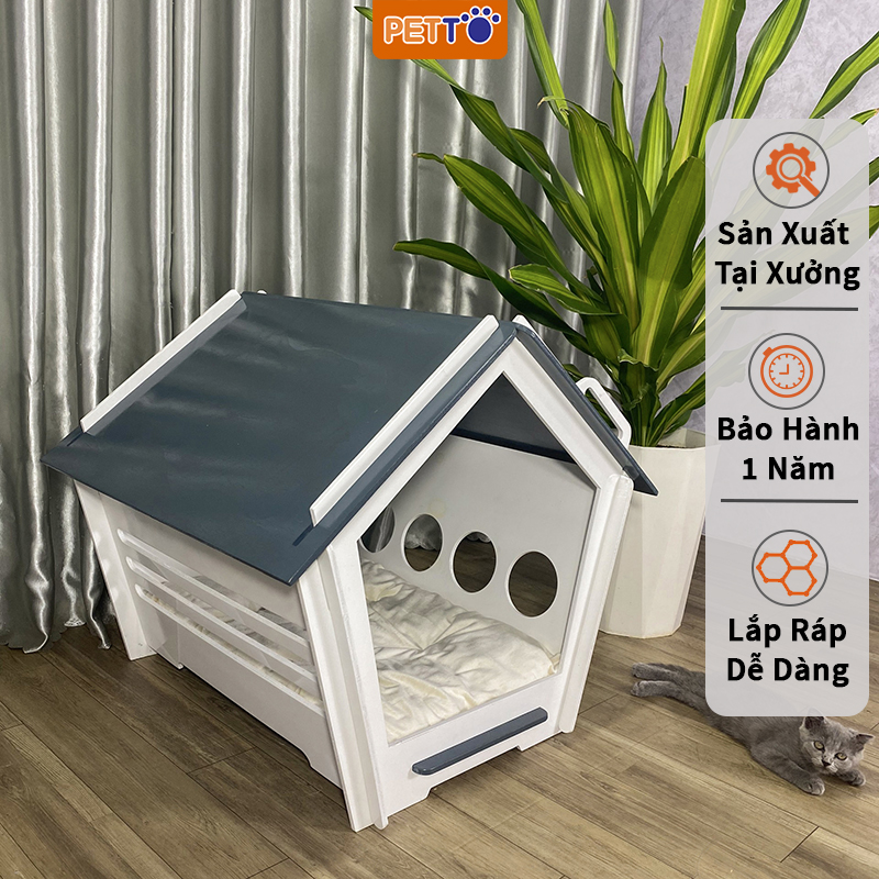Nhà Gỗ Hình Ngôi Nhà Cực Kì Đáng Yêu Dành Cho Chó Mèo DH009 | Tiki