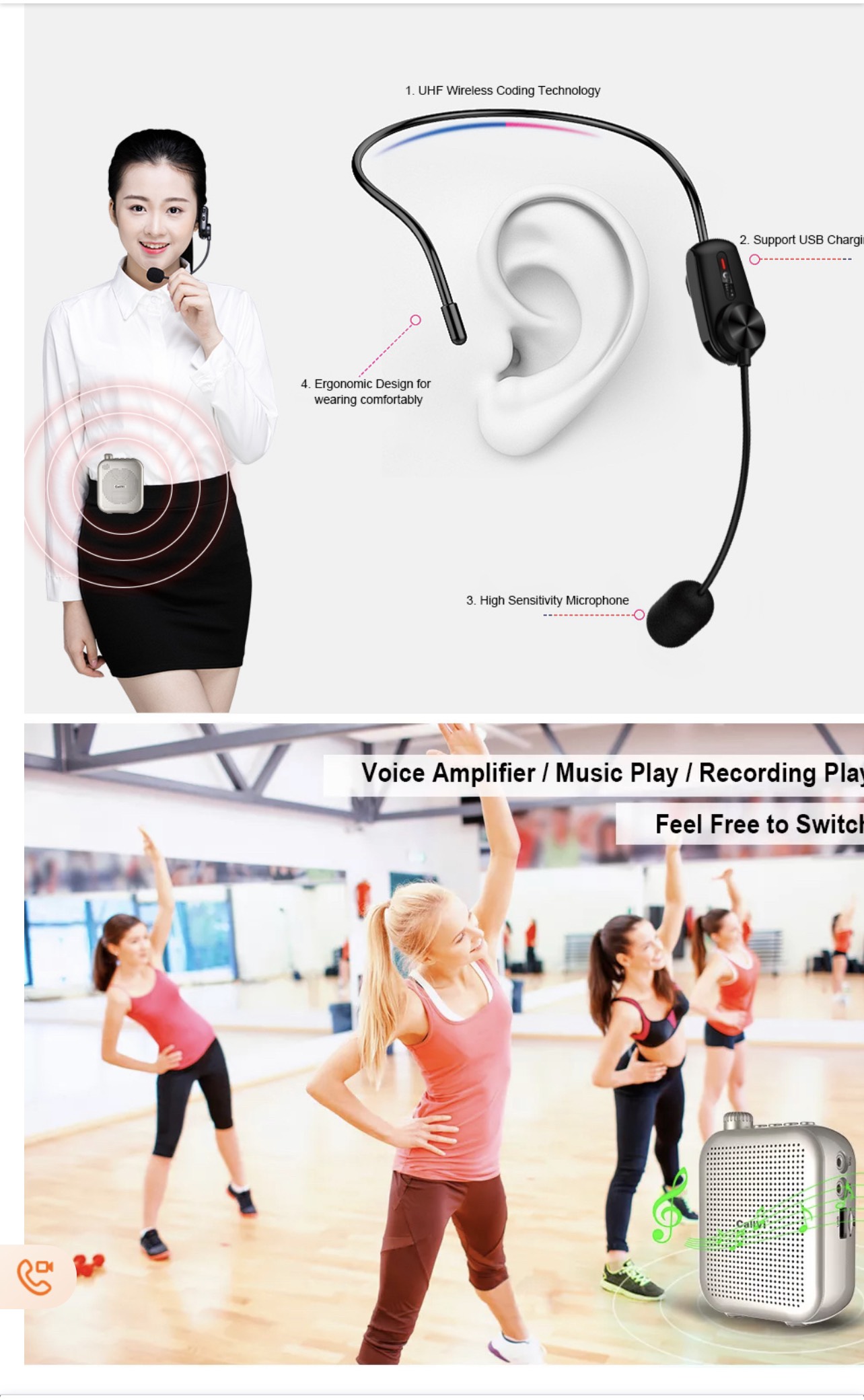 Máy trợ giảng không dây nhập khẩu chính hãng Callvi V805 UHF Bluetooth