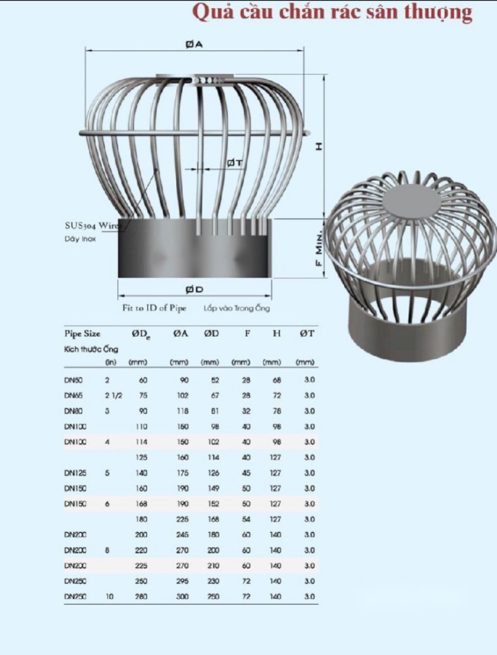 Mua Quả cầu chắn rác inox 304 DN50 dùng cho ống phi 60