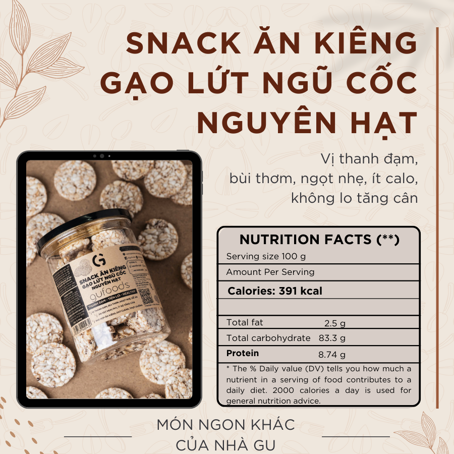 Mua Bánh gạo lứt nguyên hạt GUfoods (510g = 54 bánh) - Phù hợp ăn kiêng ...